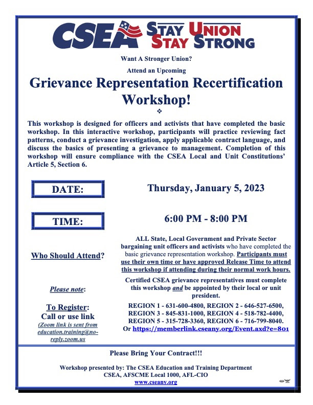 Events Calendar – CSEA Local 403